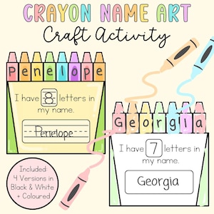 DIGITAL Crayon Name Art Craft Activity, Back to School Craft, Fine ...