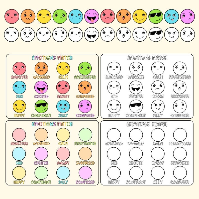 DIGITAL Emotions Match Mat Activity, Emotional Literacy, Printable ...