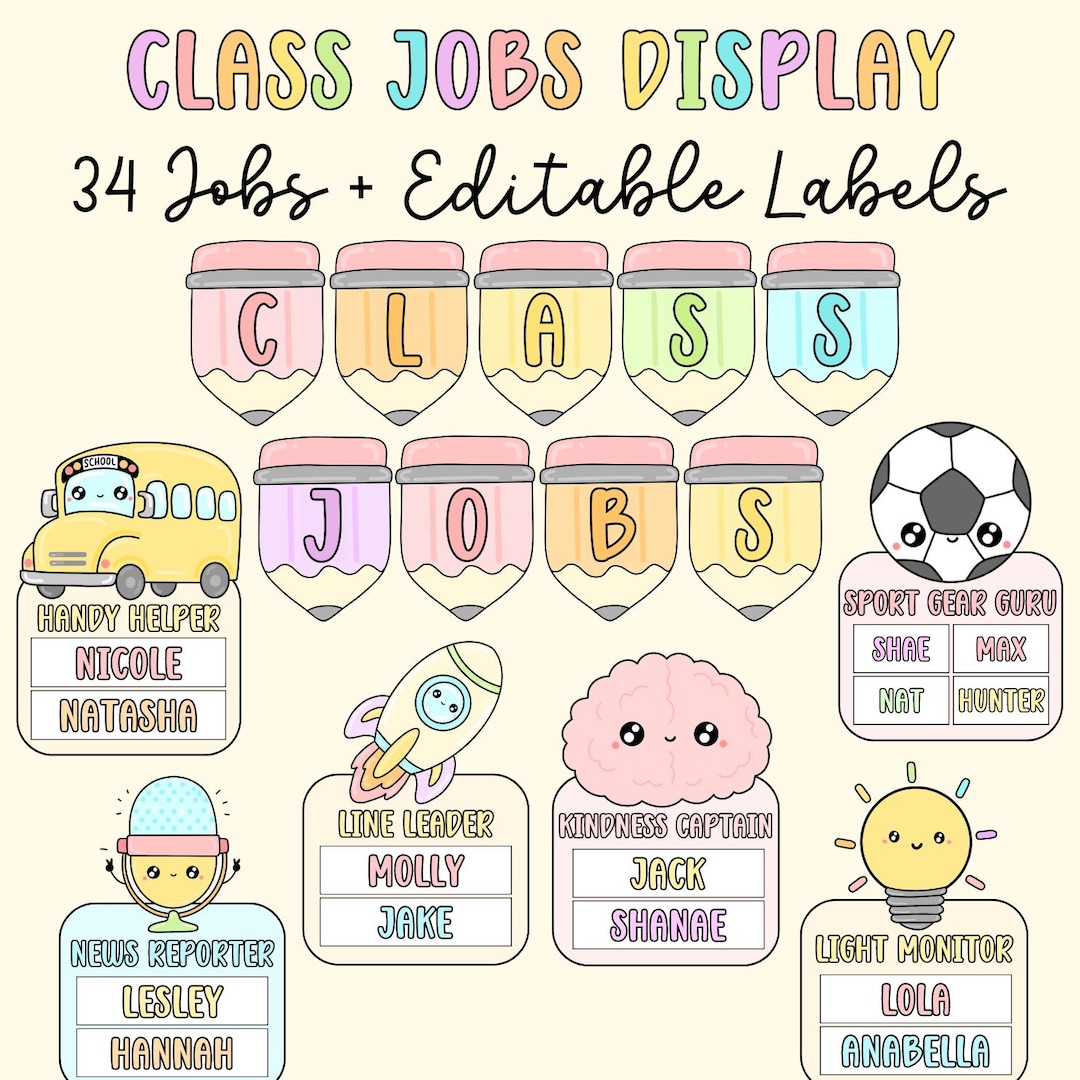 DIGITAL Classroom Jobs Display, Printable, Editable Canva Template ...