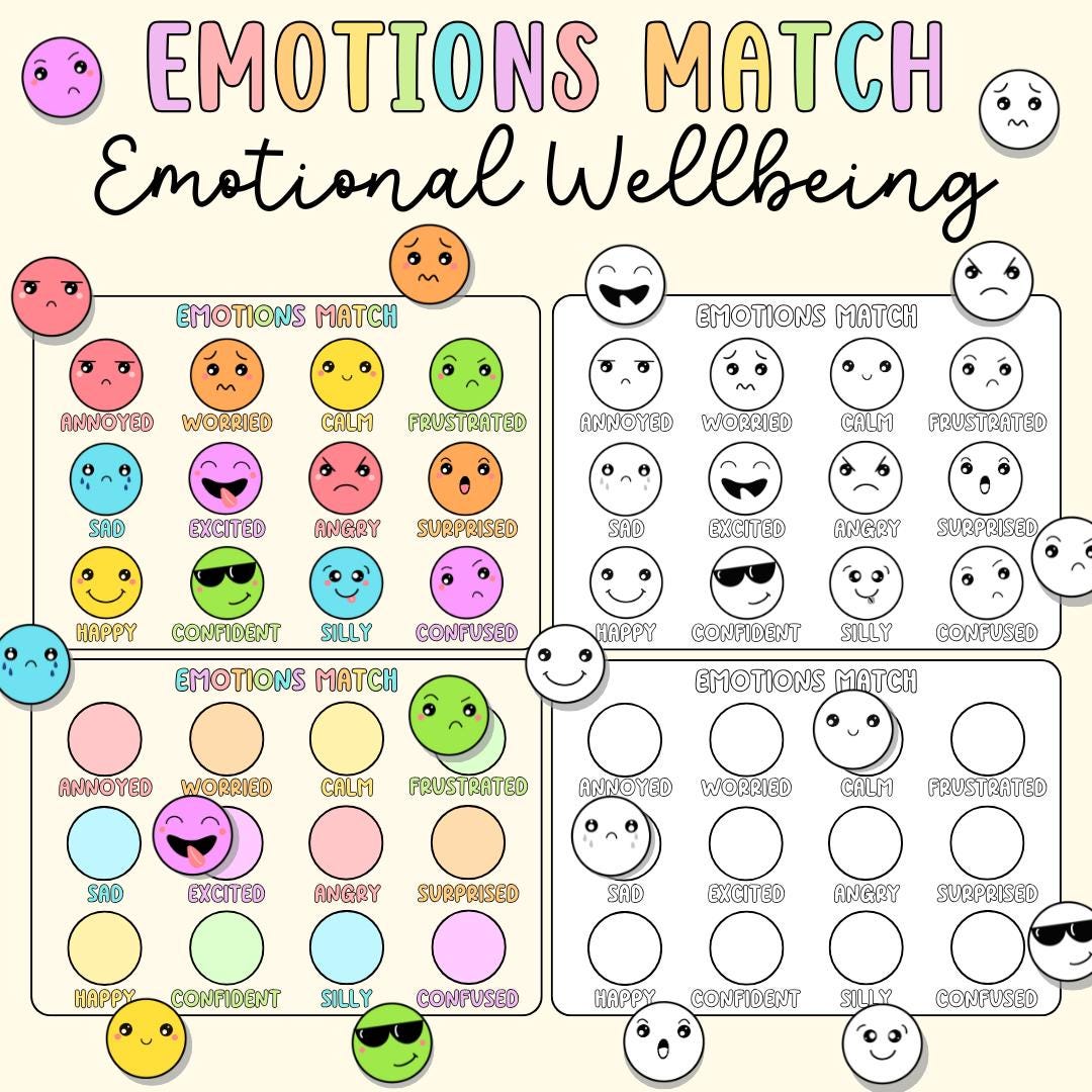 DIGITAL Emotions Match Mat Activity, Emotional Literacy, Printable ...