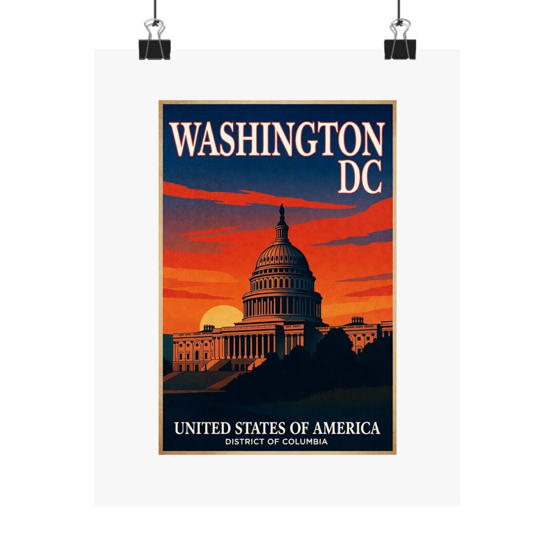 Washington DC Capitol Sunset Poster | Matte Vertical Poster, Vintage ...
