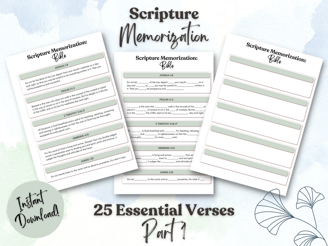 Scripture Memorization 25 Essential Verses Part 1 Printable A5 Verse ...