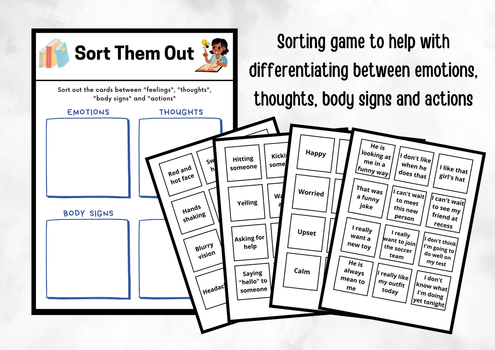 CBT Worksheets - Connecting and Differentiating Between Thoughts ...