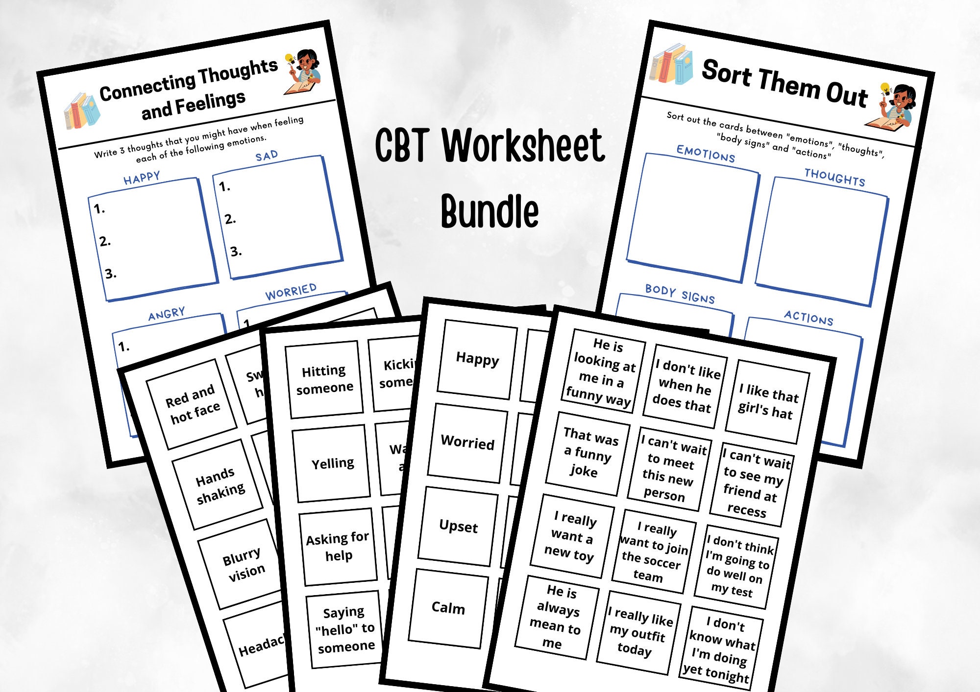 CBT Worksheets - Connecting and Differentiating Between Thoughts ...