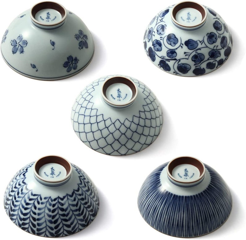 Set of 5 Japanese Mino Ware Ceramic Rice Soup Bowl, Authentic Handmade ...