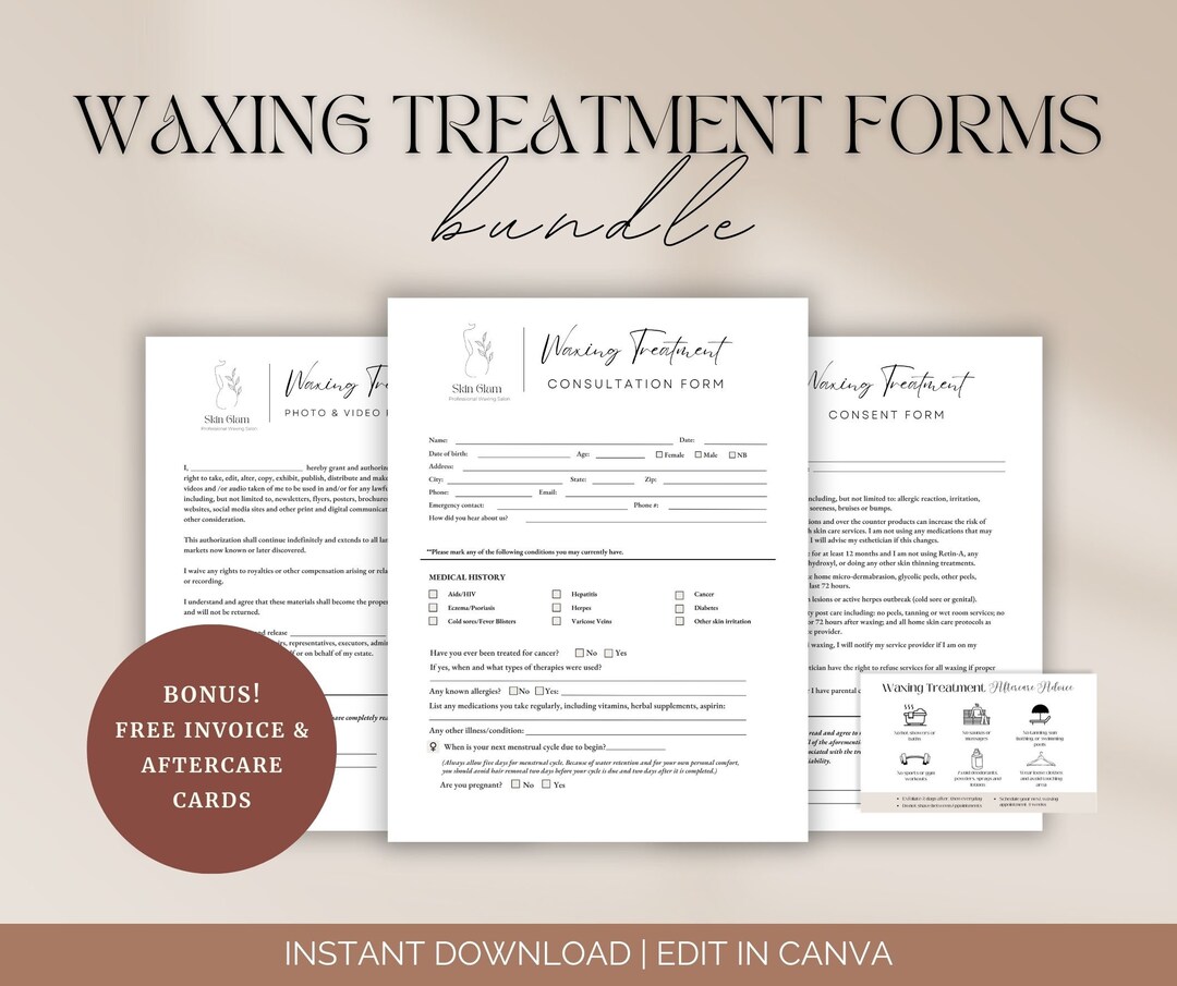 Waxing Treatment Forms, EDITABLE Waxing Treatment Forms, Professional ...