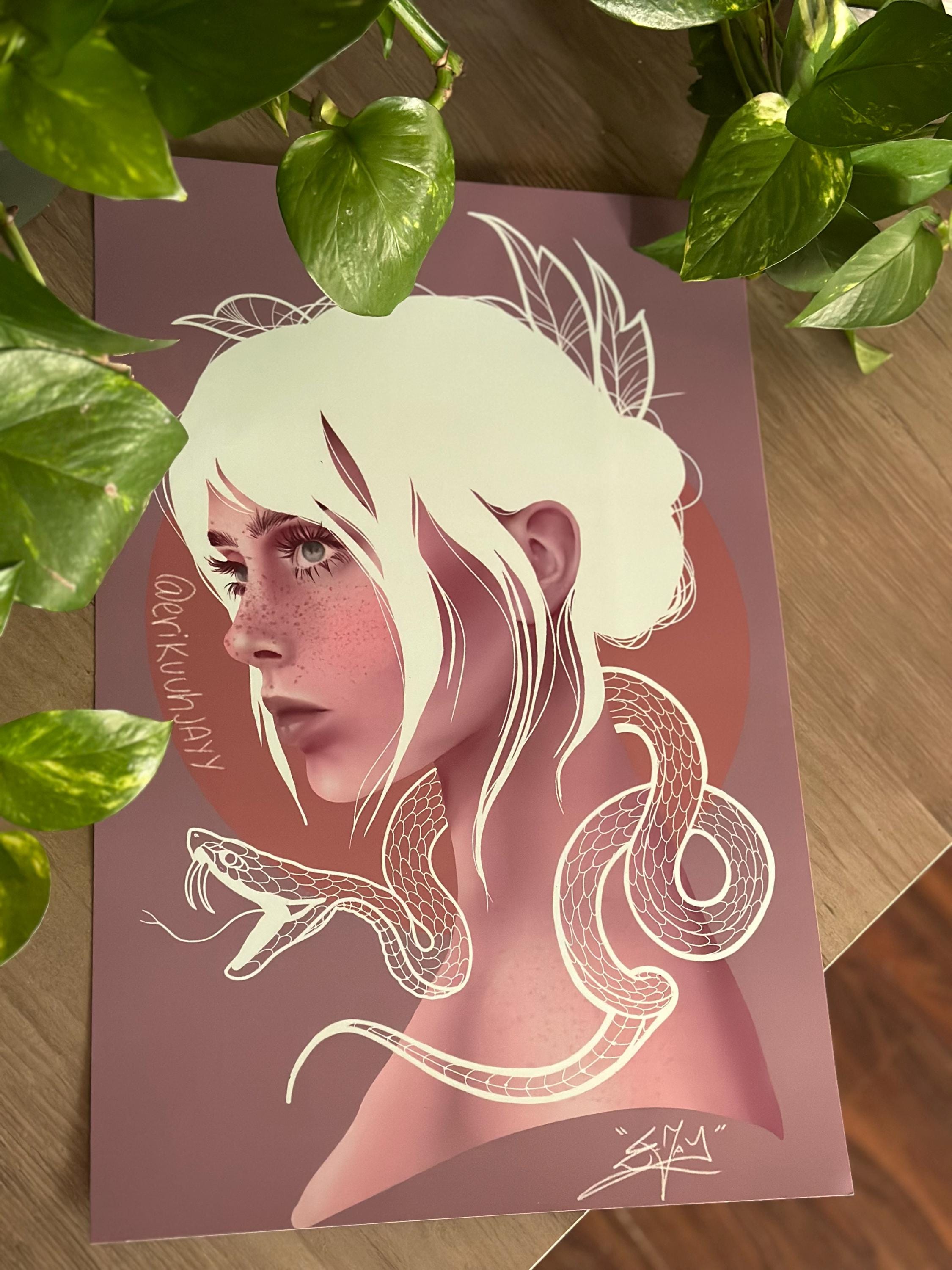 Woman With Snake Portrait Art Print - Etsy