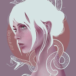 Woman With Snake Portrait Art Print - Etsy
