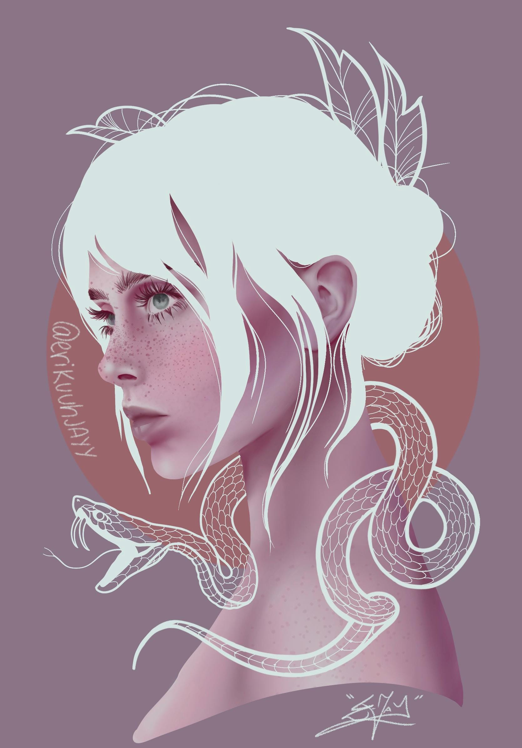 Woman With Snake Portrait Art Print - Etsy