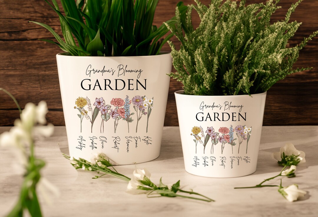 Custom Grandma's Garden Plant Pot, Birth Month Flower Planter ...