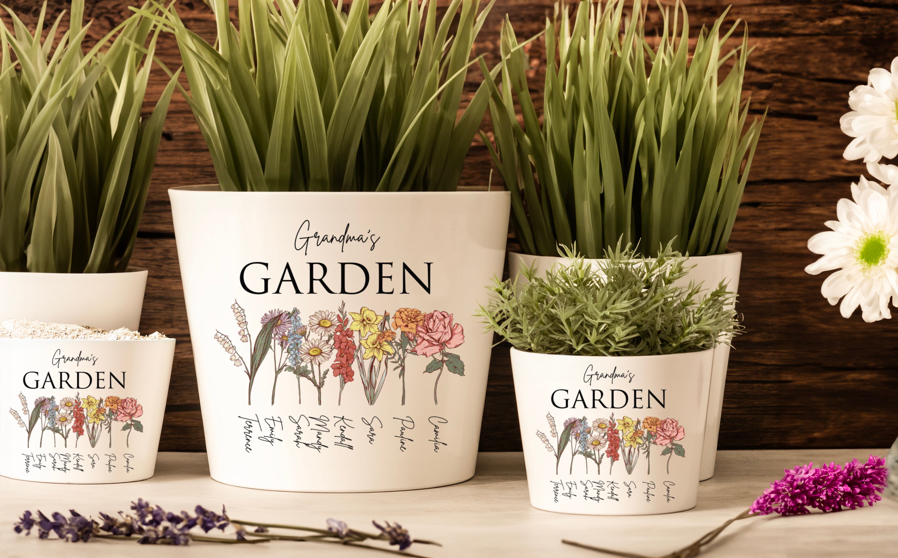 Custom Grandma's Garden Plant Pot, Birth Month Flower Planter ...