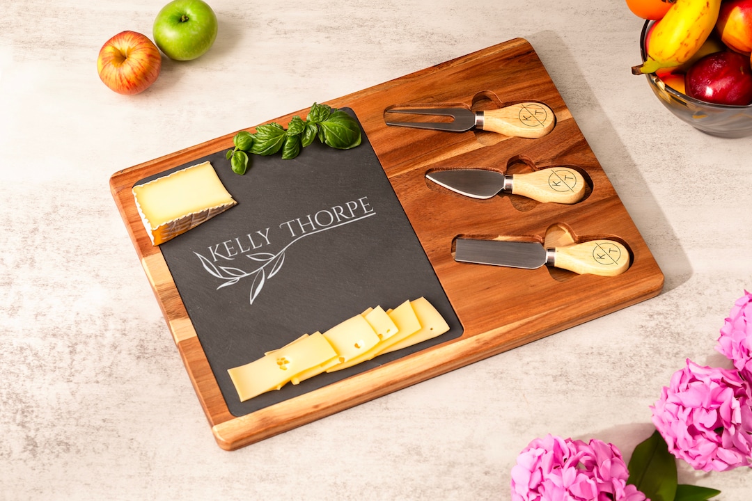 Personalized Cheese Board Set, Bamboo Charcuterie Board, Kitchen Gift ...