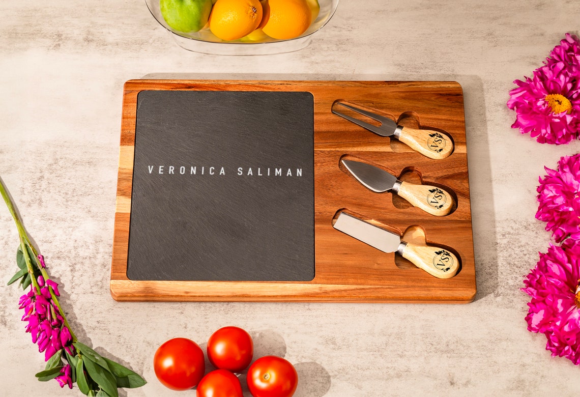Custom Cheese Board Set, Bamboo Charcuterie Board, Kitchen Gift ...