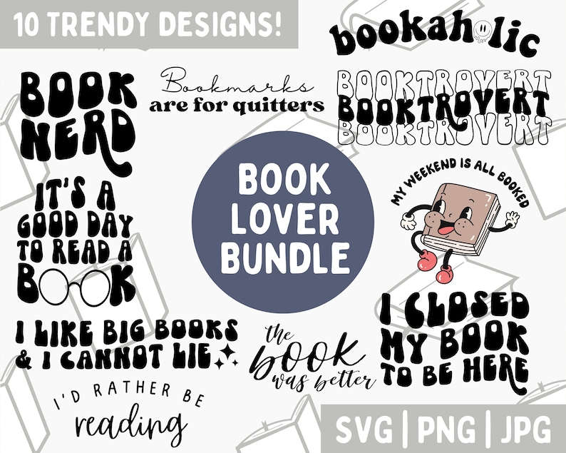 Book Svg Bundle Funny Book Quotes Svg Trendy Book Lover - Etsy