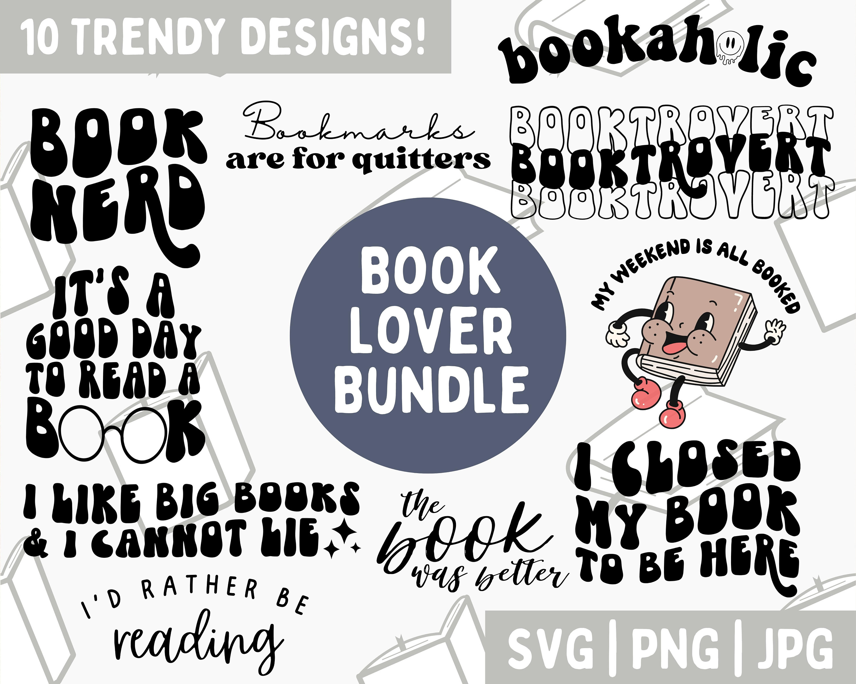 Book Svg Bundle Funny Book Quotes Svg Trendy Book Lover - Etsy