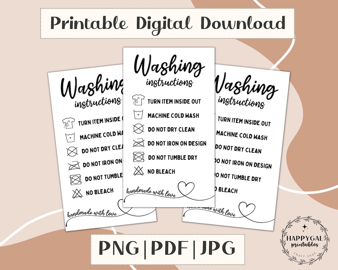 Printable Washing Instructions Tag, Shirt Care Card for Tagging ...