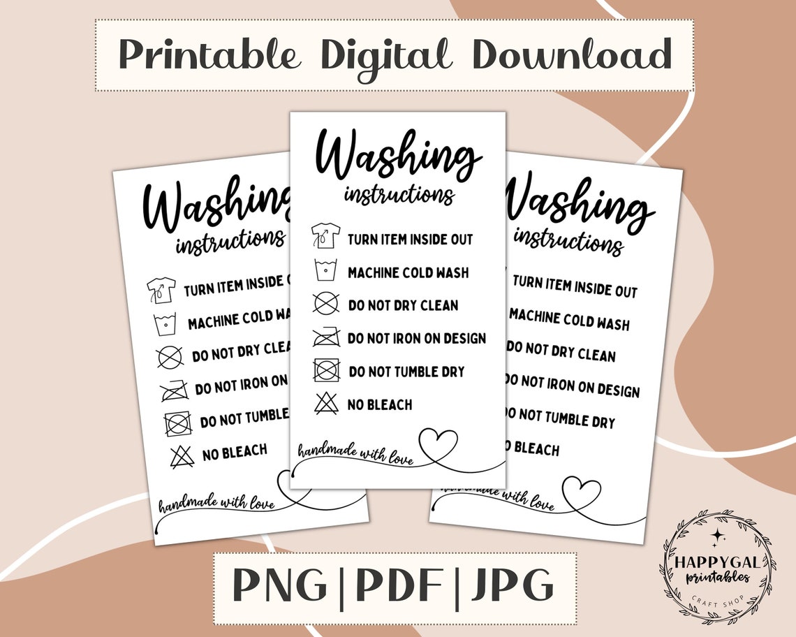 Printable Washing Instructions Tag Shirt Care Card for - Etsy