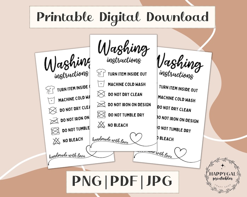 Printable Washing Instructions Tag Shirt Care Card for - Etsy