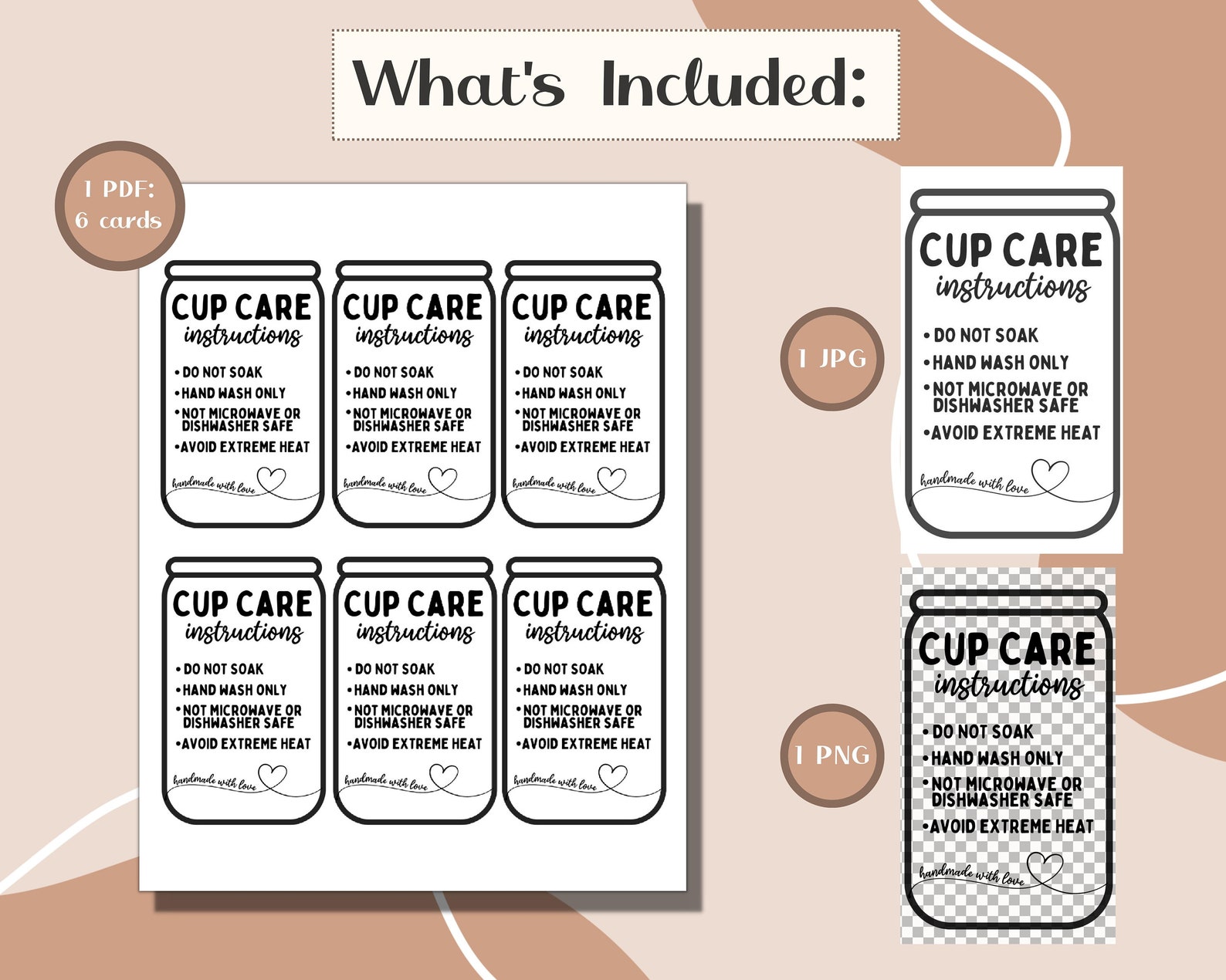Cup Care Card Png, Libbey Glass Can, Simple Printable Washing Instructions, Tumbler Care Card ...