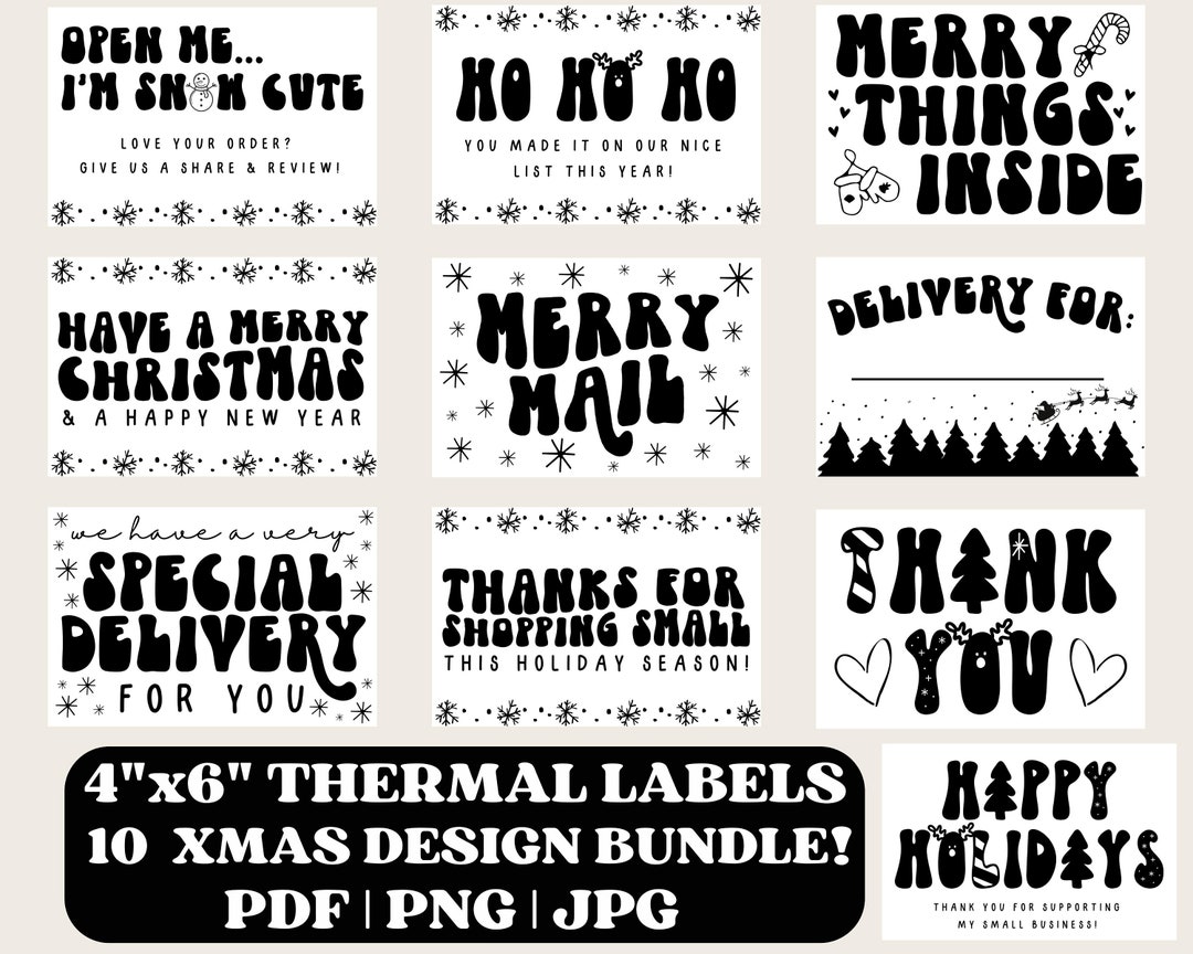 Christmas Thermal Printer Label Bundle, Thermal Sticker Designs PNG for ...
