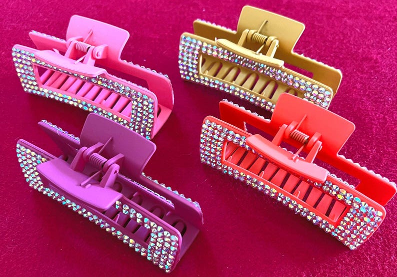 Rhinestone Rectangular Hair Claw Clip - Etsy