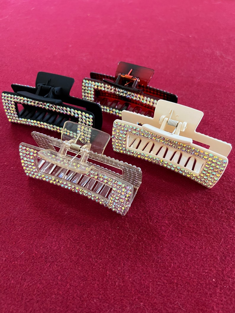 Rhinestone Rectangular Hair Claw Clip - Etsy