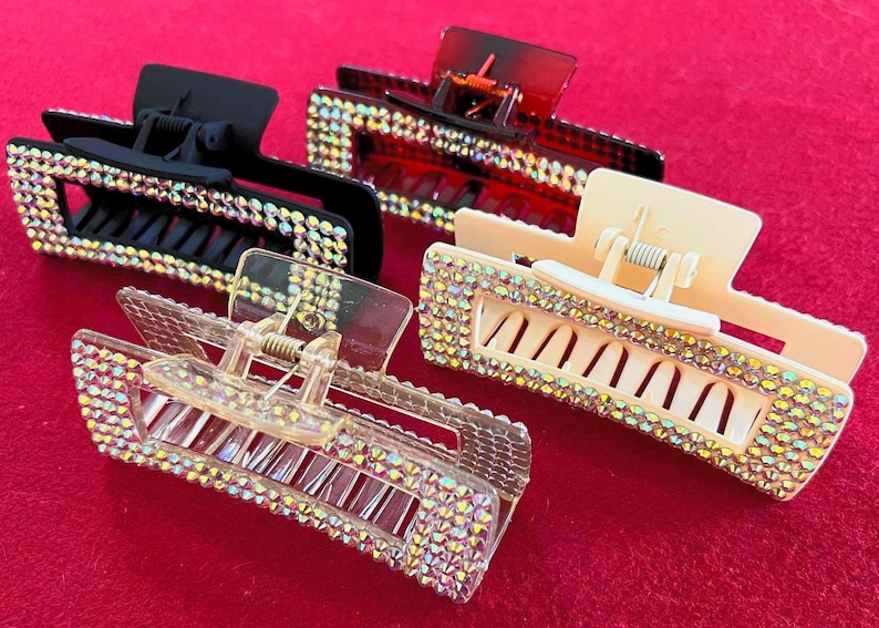 Rhinestone Rectangular Hair Claw Clip - Etsy