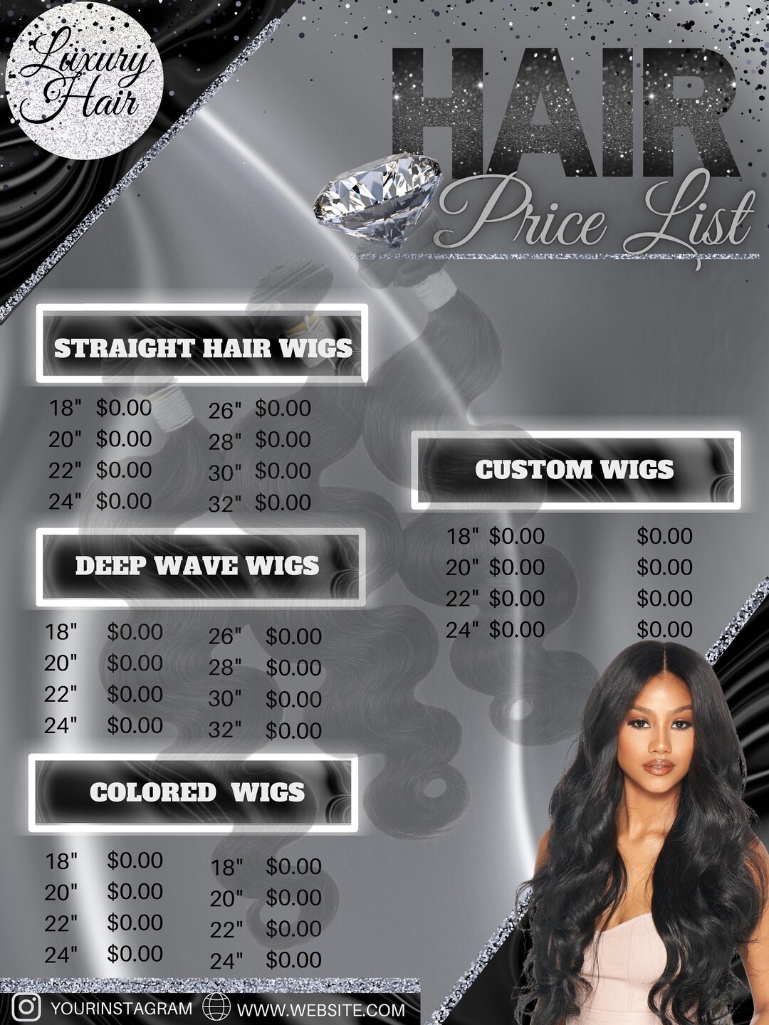 Hair Price List Flyer| Wig Flyer| DIY Wig Flyer| DIY Hair Price List ...