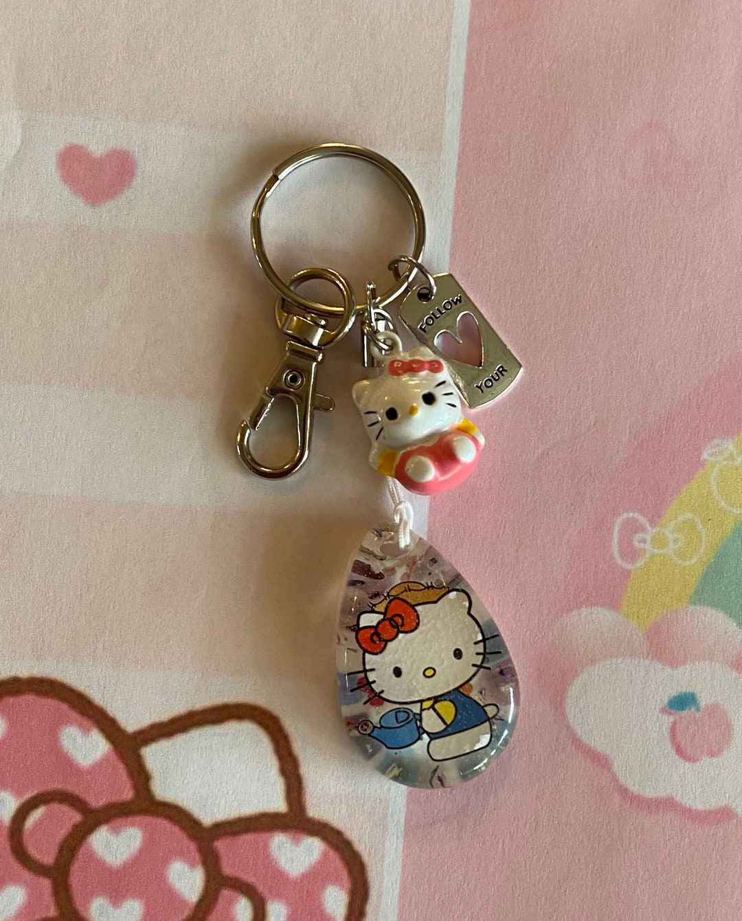 Hello Kitty Follow Your Heart Key Ring With Little Kitty Bell - Etsy Canada