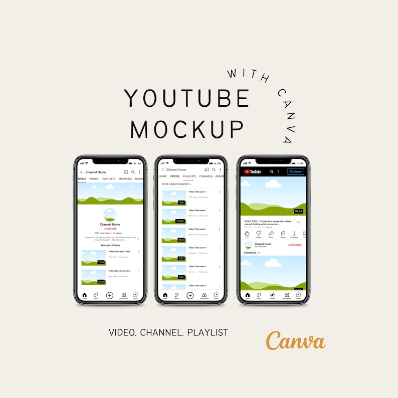 Youtube Channel Mockup Templates: Video, Playlist (canva Editable ...