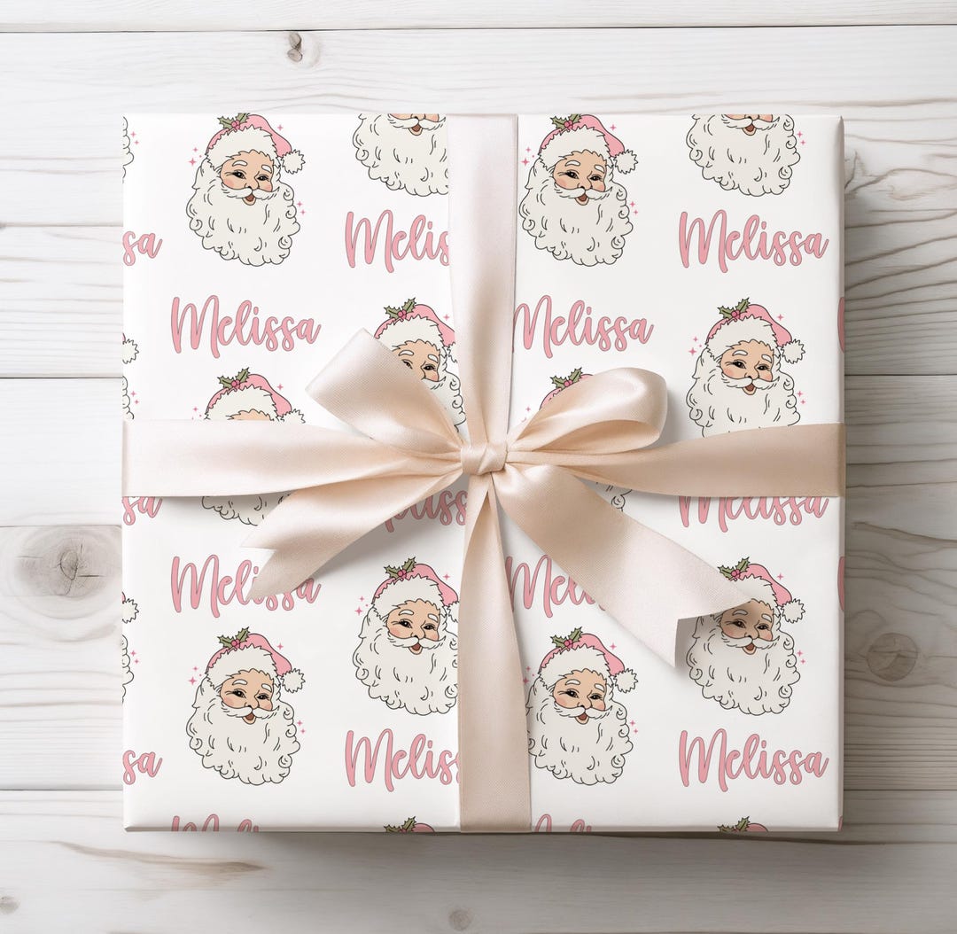 Personalized Christmas Wrapping Paper | Holiday Gift Wrap, Pink Santa ...