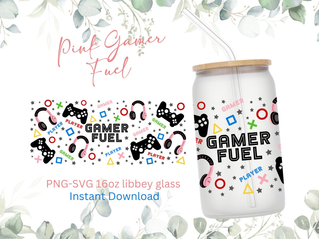 Pink Gamer Fuel SVG PNG 16oz Libbey Glass Can Wrap for Sublimation UV ...
