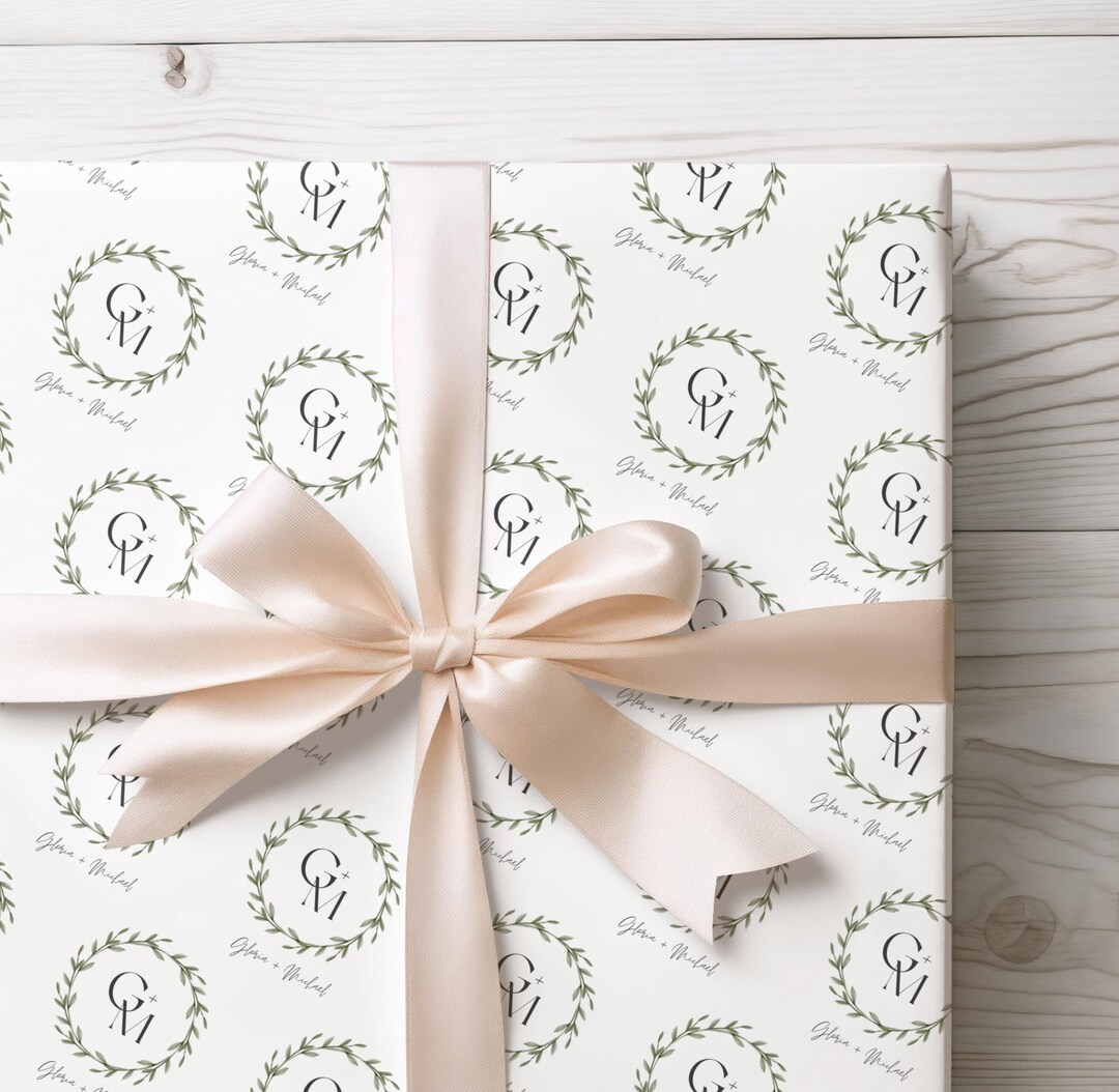 Personalized Wedding Wrapping Paper With Wreath and Name | Engagement ...