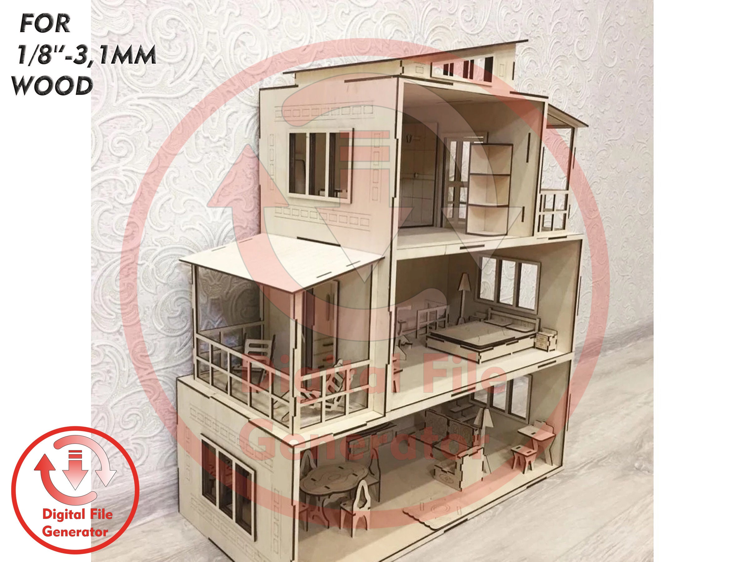 Laser Cut Doll House Furniture 24 Digital File Glowforge Doll House Kit ...