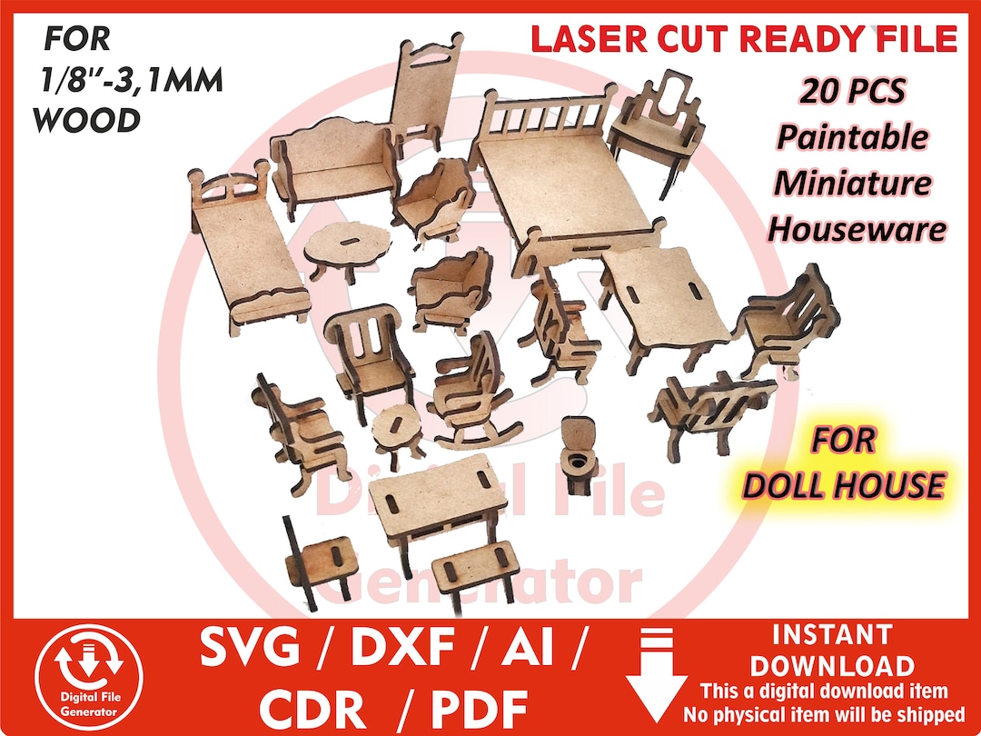 Laser Cut Doll House Furniture 20 Files Glowforge Doll House Kit ...