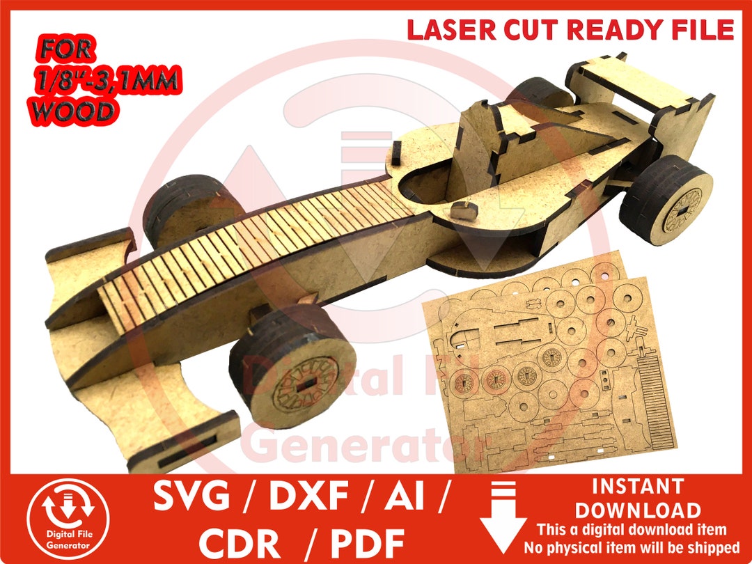 F1 Formula Car Model for 1/8" or 3.1mm Thk Wood - SVG / Dxf / Cdr / Ai ...