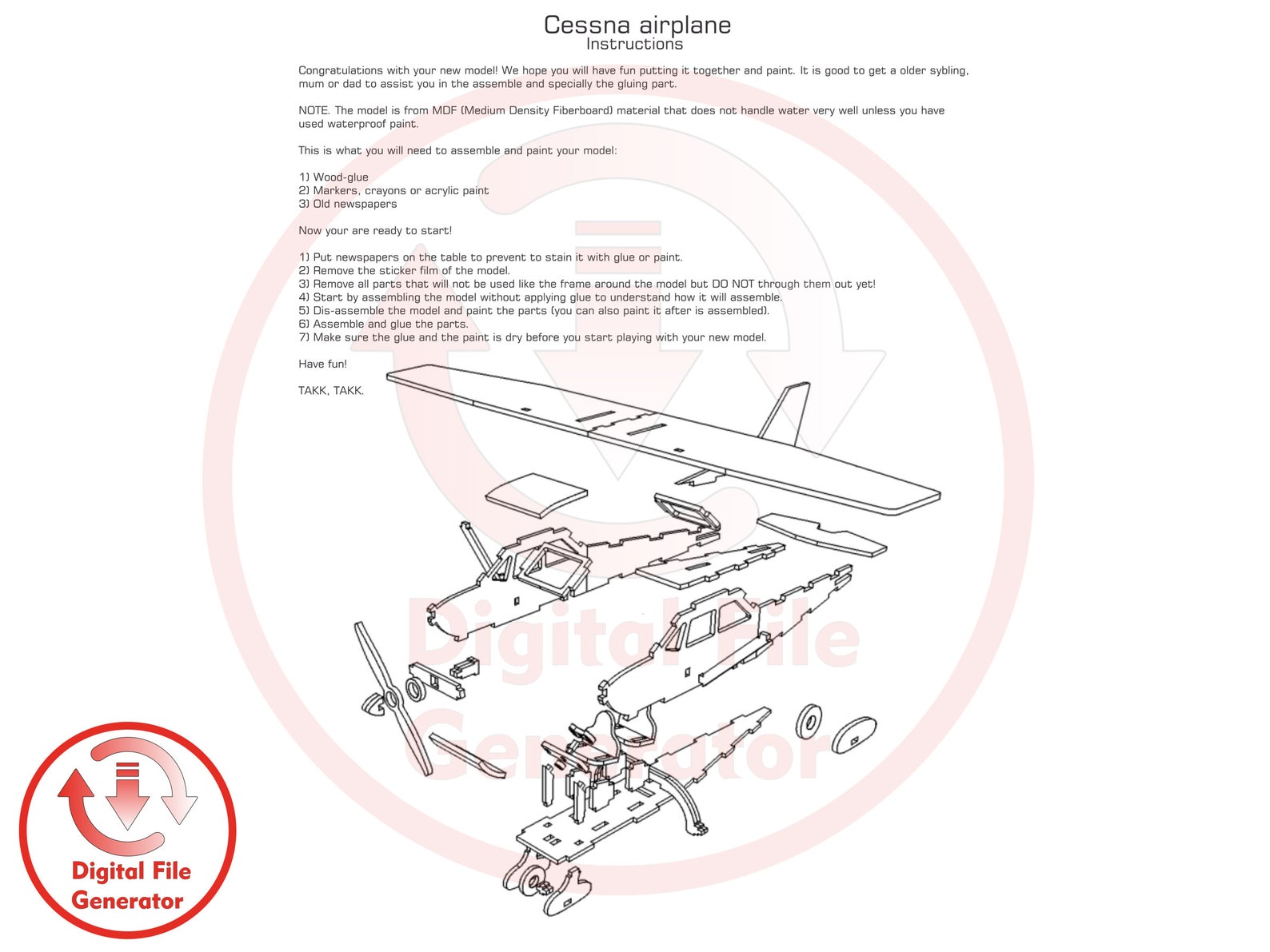 Cessna 3D Puzzle Air Plane Model for 1/8" or 3.1mm Wood - SVG / Dxf ...