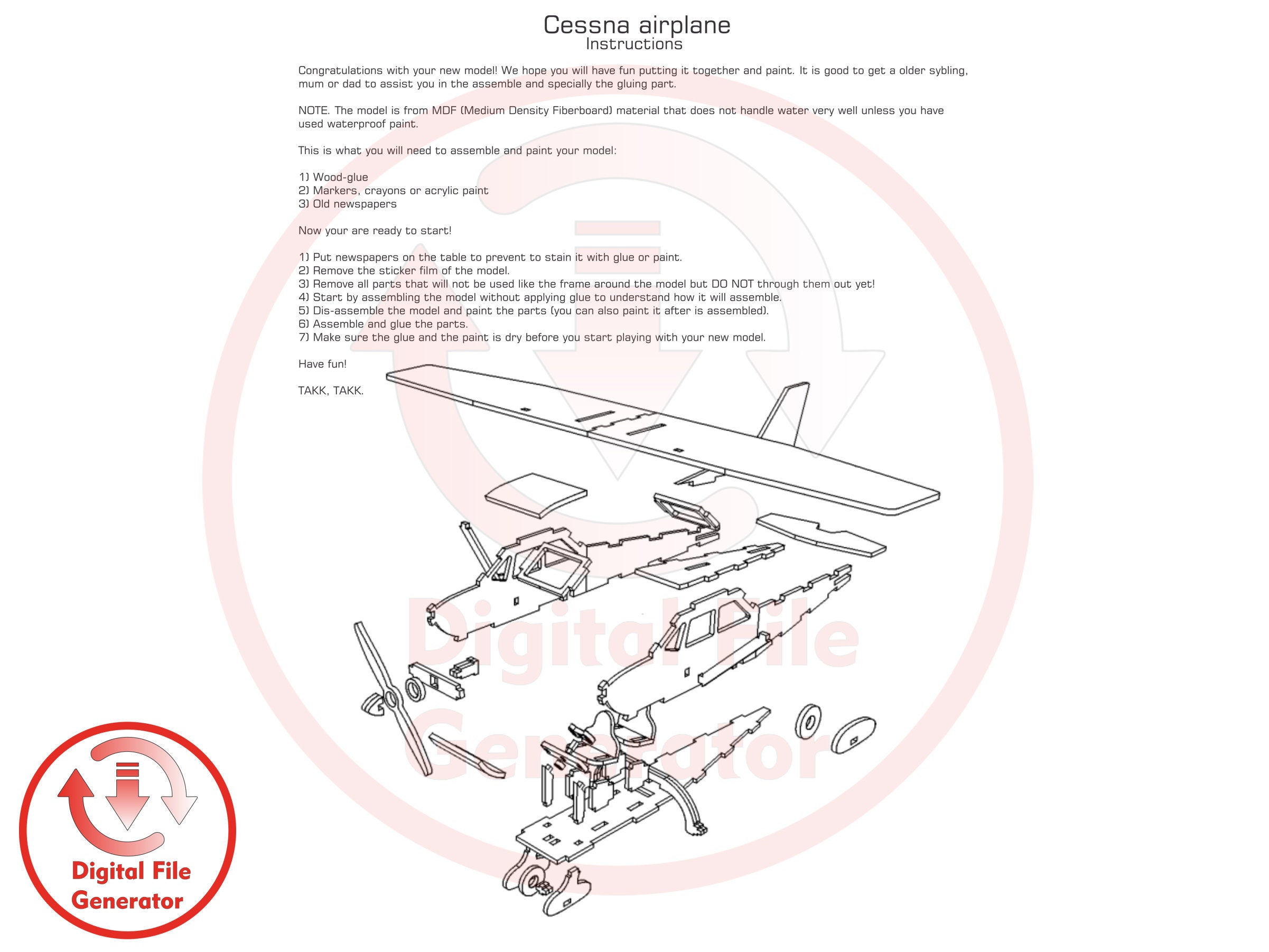 Cessna 3D Puzzle Air Plane Model for 1/8" or 3.1mm Wood - SVG / Dxf ...