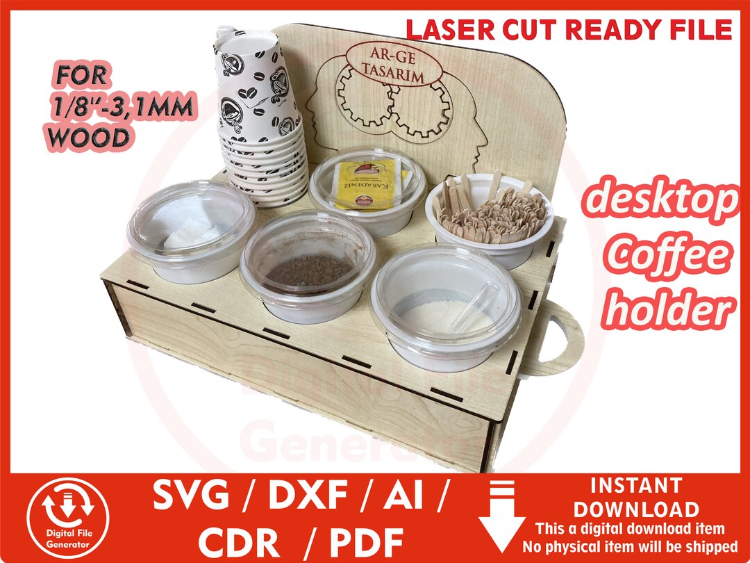 Desktop Coffee Holder SVG / Dxf / Cdr / Ai / Pdf / Dwg Laser Cut File ...