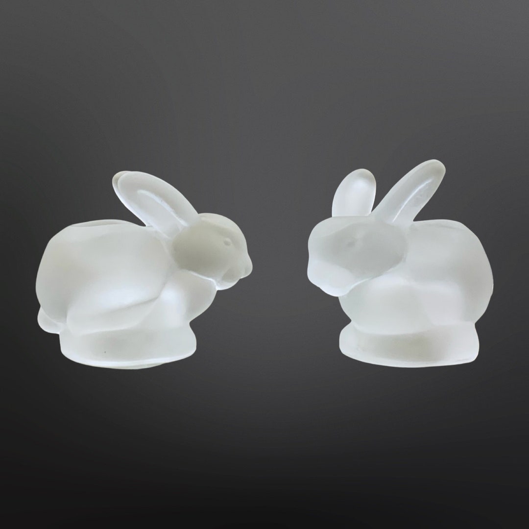 Vintage Rabbit Frosted Glass Candle Stick Holder Set, Bunny Candle ...
