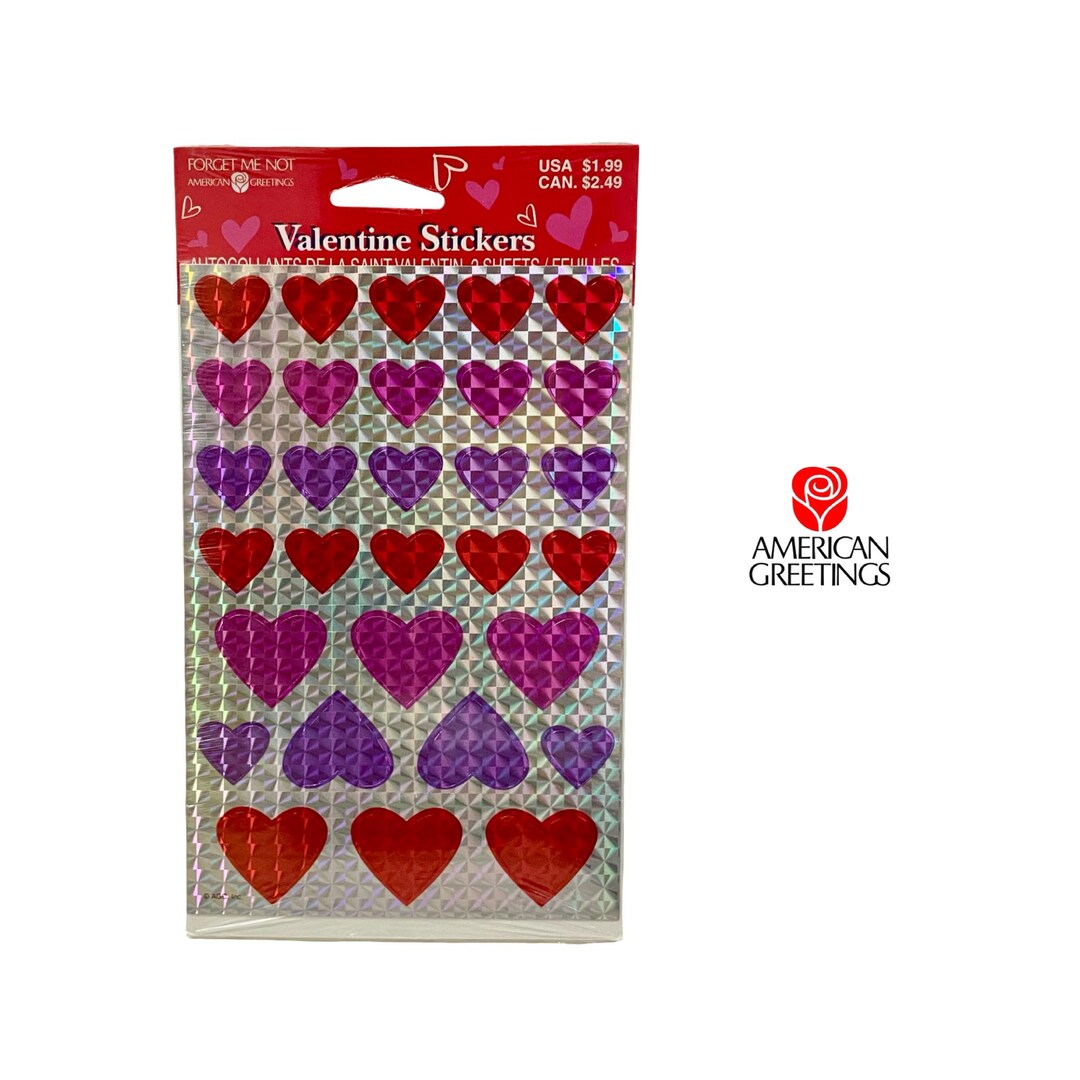 Vintage Valentine's Day Foil Heart Stickers by American Greetings, (2 ...
