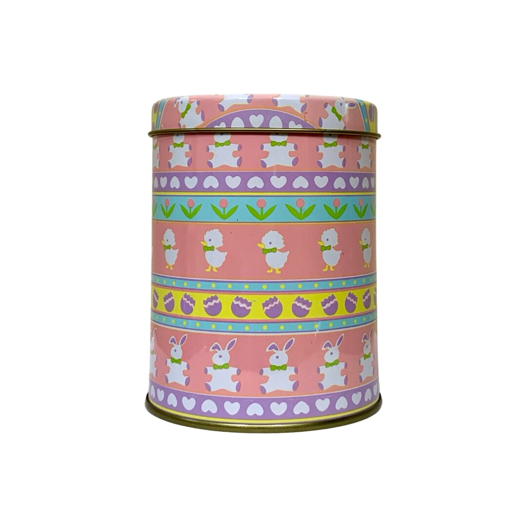 Bunny & Chicks Round Tin Canister W/ Lid, Easter Tin, Easter and Spring ...