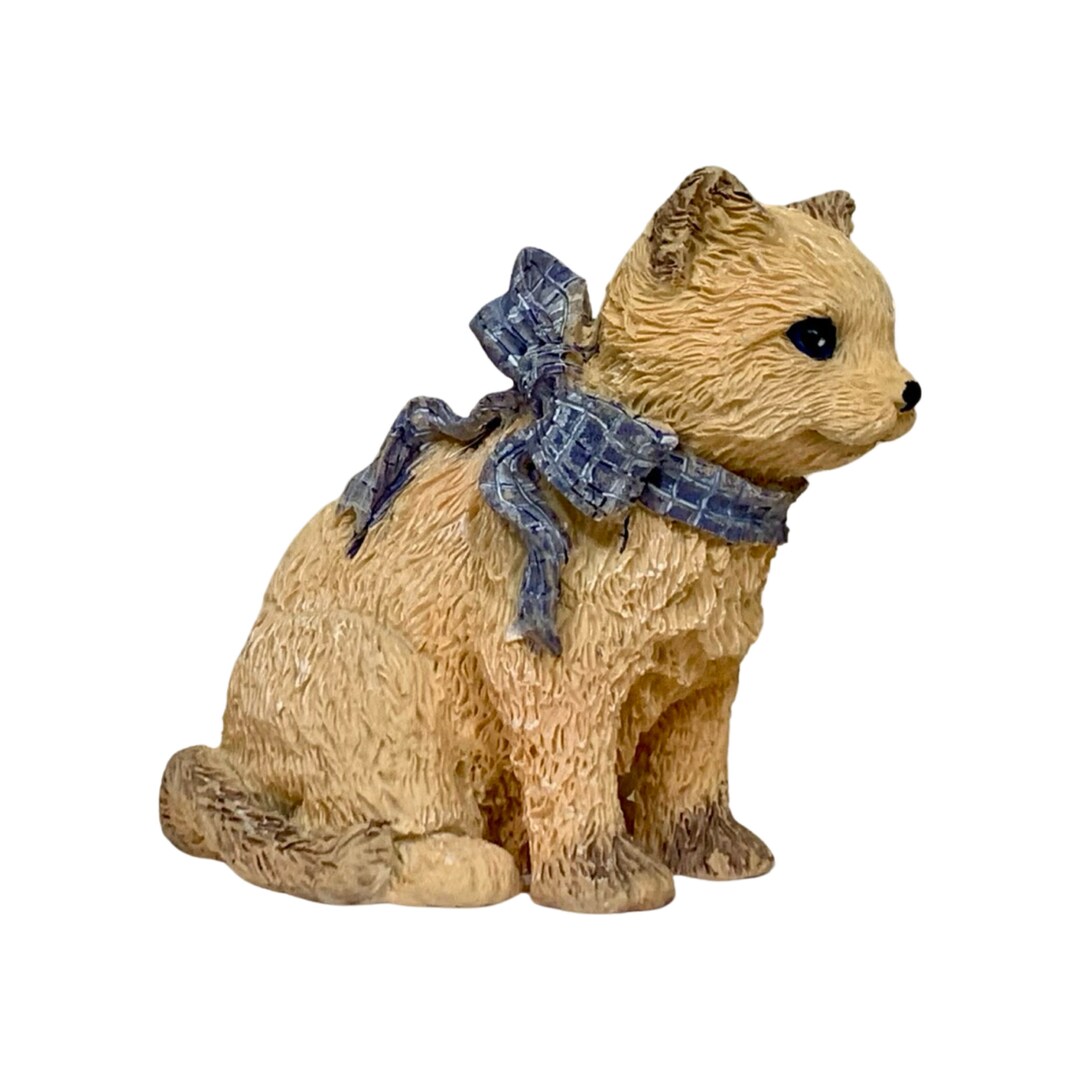 Ginger Cat With Blue Bow Figurine, Stone Critter Cat, Resin, Vintage ...