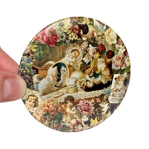 Romantic Victorian Cat Pocket Mirror, (3" D) Pocket Mirror, Vanity ...
