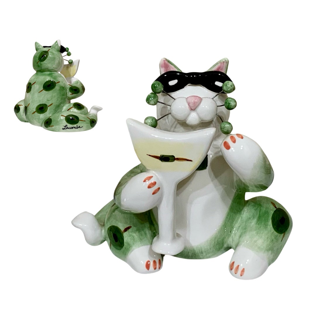 Whimsiclay olive Martini Cat Figurine by Amy Lacombe, Whimsiclay Cat ...