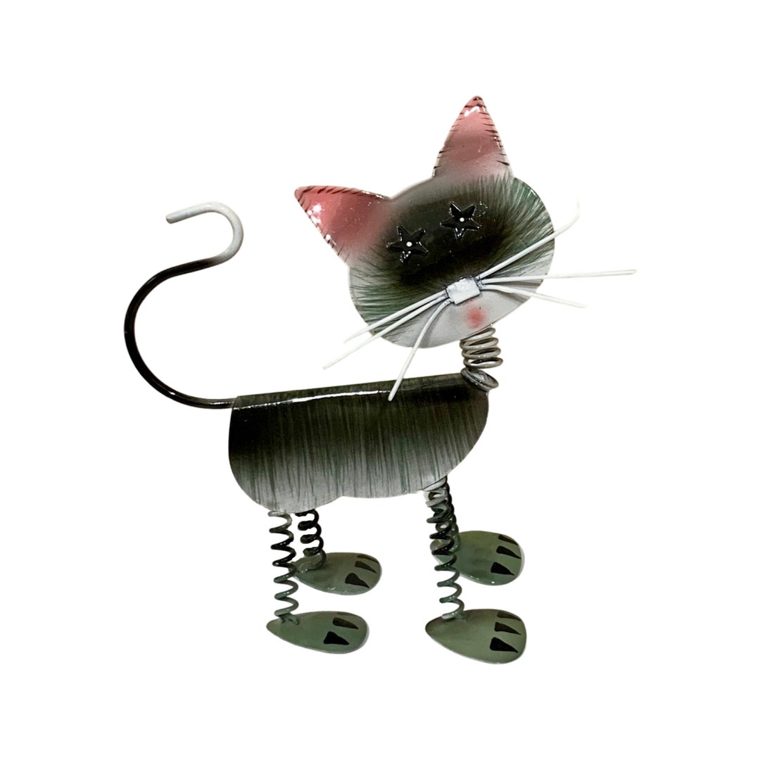 Star Eyed Gray & Black Metal Cat Figurine Unique Cat - Etsy