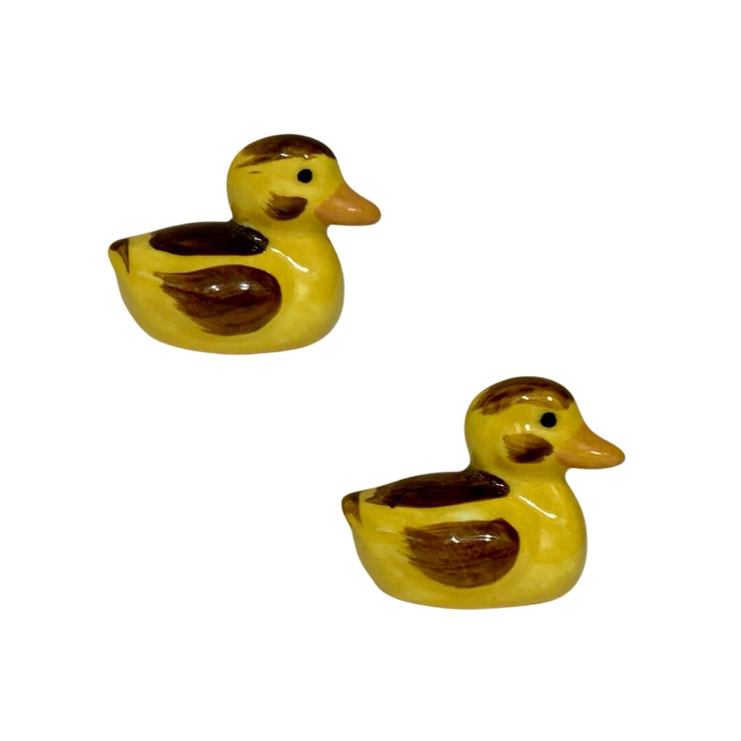 Yellow Baby Duck Duo Miniature Figurine Set, Yellow Ducks, Ceramic ...