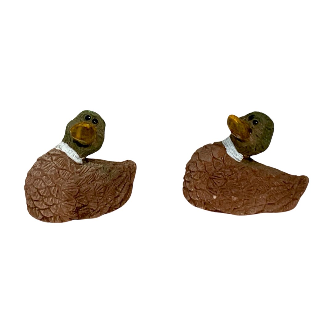 Sassy Duck Duo Miniature Figurine Set, Brown Duck Figurine, Resin ...