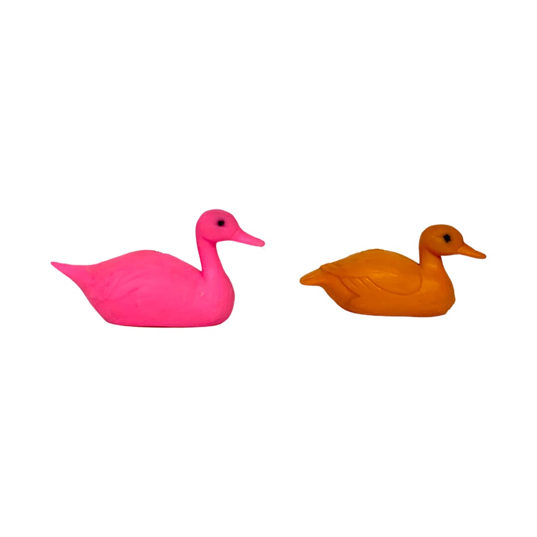 Retro Neon Pink + Neon Orange Duck Miniature Figurine Set, Neon Duck ...