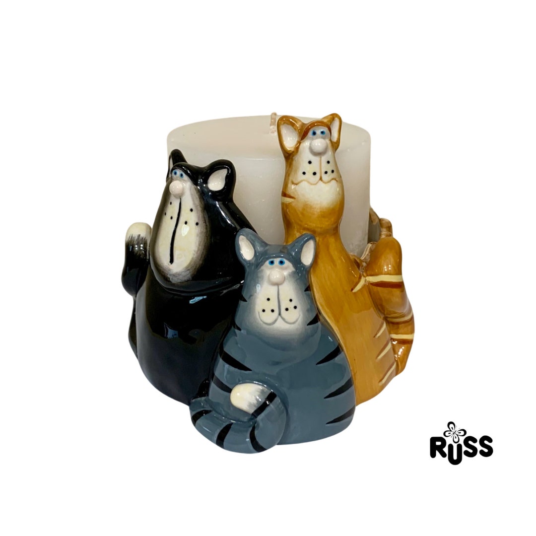 Russ® Berrie "whimsical Cats on Fence" Pilar Holder W/ Candle by ...